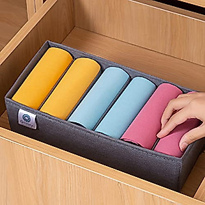 Qozary 3 Pack Sock Underwear Drawer Organizer Dividers, Non-Woven Fabric Collapsible Cabinet Closet Storage Boxes for Clothes, Socks, Lingerie, Underwear, Tie, Belt, Baby, Bedroom (Gray, 6 Cells)
