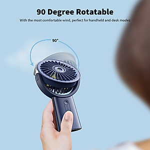 Otlonpe Misting Fan Portable Fan with Mist, 4000 mAh Rechargeable Handheld Fan Battery Operated Water Spray Mister Fan, Small Personal Hand Held Fan Power Bank for Travel Men Women, Dark Blue