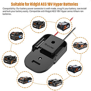 Power Wheel Adapter with Fuse & Switch, Secure Battery Adapter for Ridgid AEG 18V Hyper Lithium Battery, with 12 Gauge Wire,Good Power Convertor for DIY Ride On Truck,Robotics,RC Toys and Work Lights