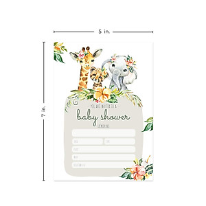 Boho Safari Animal Baby Shower Invites / 25 Welcome Baby Desert Animals Party Invitations / 5" x 7" Flat Floral New Baby Party Invitation Cards/Made In The USA