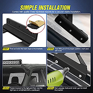 Nilight 2PCS 52 inch Curved LED Light Bar Bracket at Upper Windshield Roof Cab for 2004-2018 Ford F150 & SVT Raptor