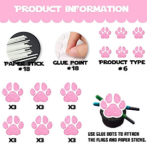 18pcs Pink Glitter Dog Paw Dessert Cupcake Topper Dog Pet Adoption Theme Decor Supplies Baby Shower Boys Girls Happy Birthday Party Decorations