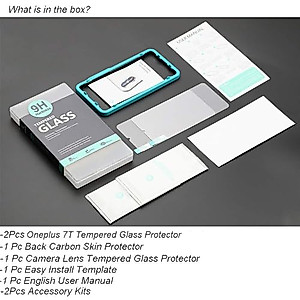Ibywind Screen Protector For OnePlus 7T,with 2Pcs Tempered Glass,1Pc Camera Lens Protector,1Pc Backing Carbon Fiber Film [Fingerprint Reader,Easy to install]