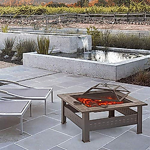 LEAYAN Garden Fire Pit Grill Bowl Grill Barbecue Rack Outdoor Fire Pit Table, Multifunctional Garden Terrace Fire Bowl with Stainless Steel Grill and Log Poker, for Outdoor Patio Fire Pits