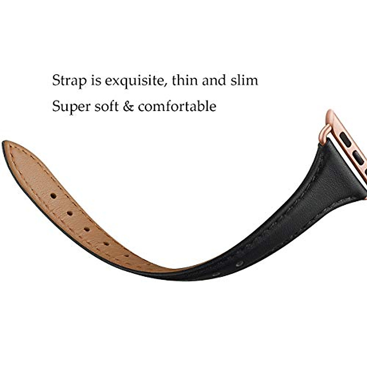 WFEAGL Leather Bands Compatible with Apple Watch Band 38mm 40mm 41mm Women, Top Grain Leather Strap Slim & Thin Replacement Wristband for iWatch Ultra SE & Series 8 7 6 5 4 3 2 1 (Black/RoseGold)