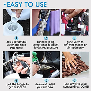 Fochutech Car Cleaning Kit, Car Detailing Kit Cleaning Gun Works with Air Compressor, Pro Auto Detailing Supplies Automotive Interior Deep Clean Stain Remover for Upholstery Carpet Seat Headliner