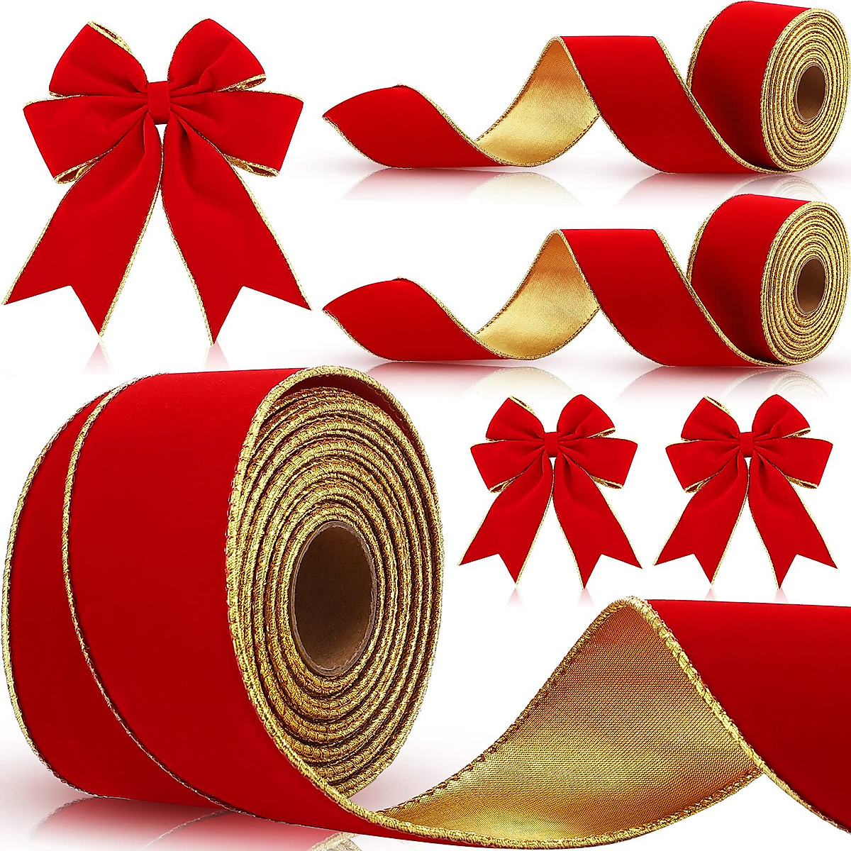 3 Rolls 30 Yards Christmas Red Velvet Ribbon with Gold Edge 2.5 Inch Wide Wired Ribbon Outdoor Ribbon Holiday Decorative Ribbon Fabric Ribbons for Xmas Tree Bow Wreath Making Gift Wrapping Craft