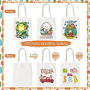 Sakmilu Easter Tote Bags for Kids, 3 PCS Large Cotton Bunny Egg Canvas with Handle, Reusable Grocery Shopping Gift Goodie Eggs Hunt, Basket, Party Favor Supplies White