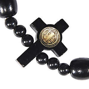 Catholica Shop Catholic Religious Wear Elasticated Saint Benedict Wooden Beads Decade Rosary Stretchable Bracelet for Men and Women - Black