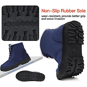 SHIBEVER Winter Snow Boots for Women: Dark Blue Warm Fur Lined Ankle Boots Comfortable Suede Lace Up Booties Cute Flat Shoes Size 10