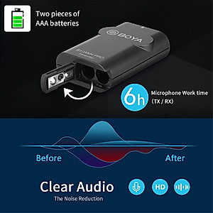 BOYA BY-WM4 PRO K2 Wireless Lavalier Microphone 2.4GHz Wireless Lapel Microphones for Cameras DSLR Camcorder Phone Clip-on Lapel Mic for Video Recording Vlogging YouTube Live Streaming Interview
