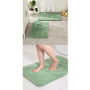 MIULEE 2pc 16''x24'' Bath Mats and 24''x44'' Runner Rugs, Non Slip Shaggy Absorbent Bathroom Rugs Set 3 Pieces, Green