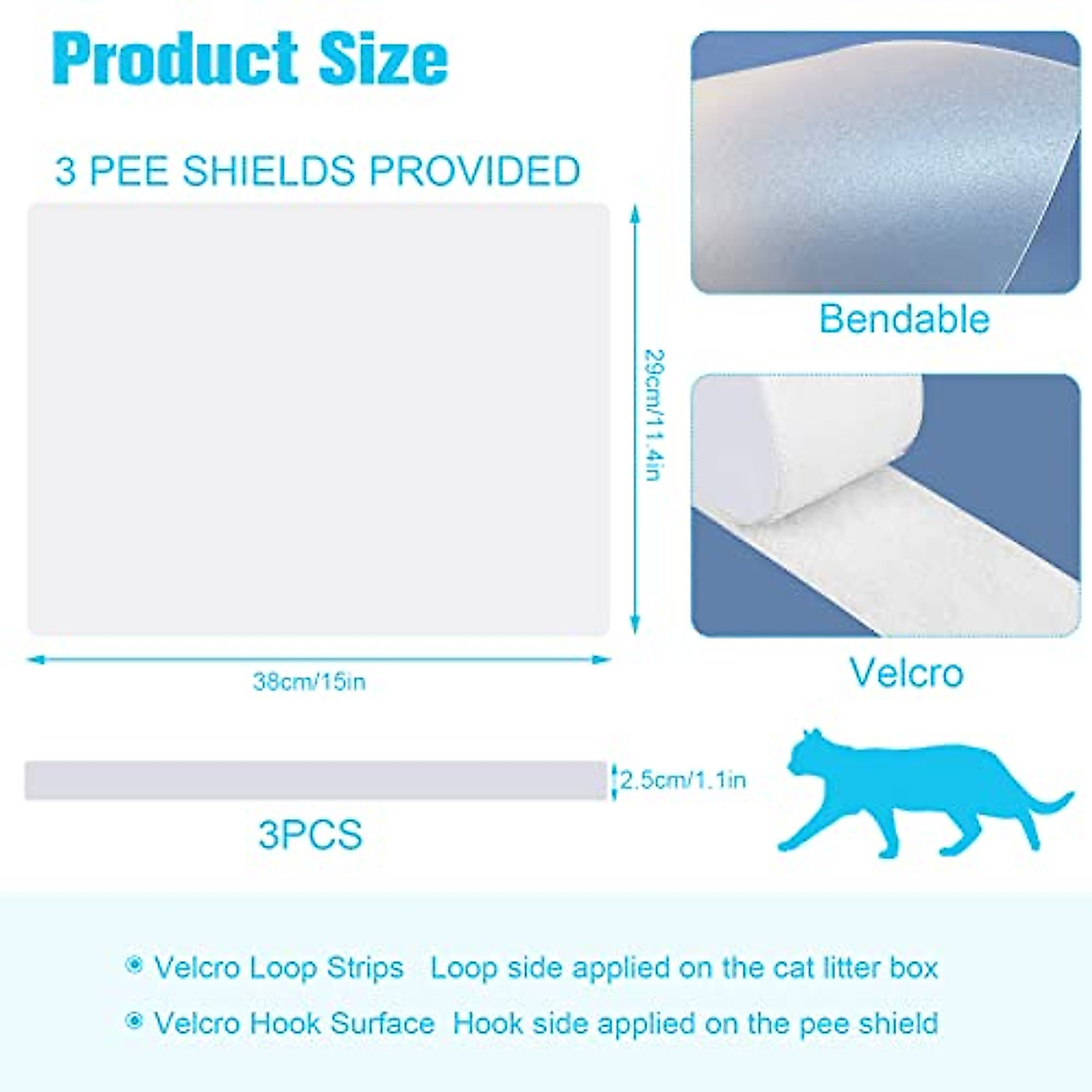 3Pcs Cat Litter Box Pee Shields, High-Sided Easy Clean Litter Pan Pee Privacy Shields Splash Guard for Open Top Litter Pan(Litter Box Not Included)