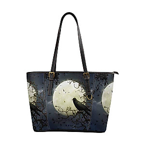InterestPrint Womens Handbags Ladies Purses Shoulder Bags Tote Bag Crow and Moon at Night