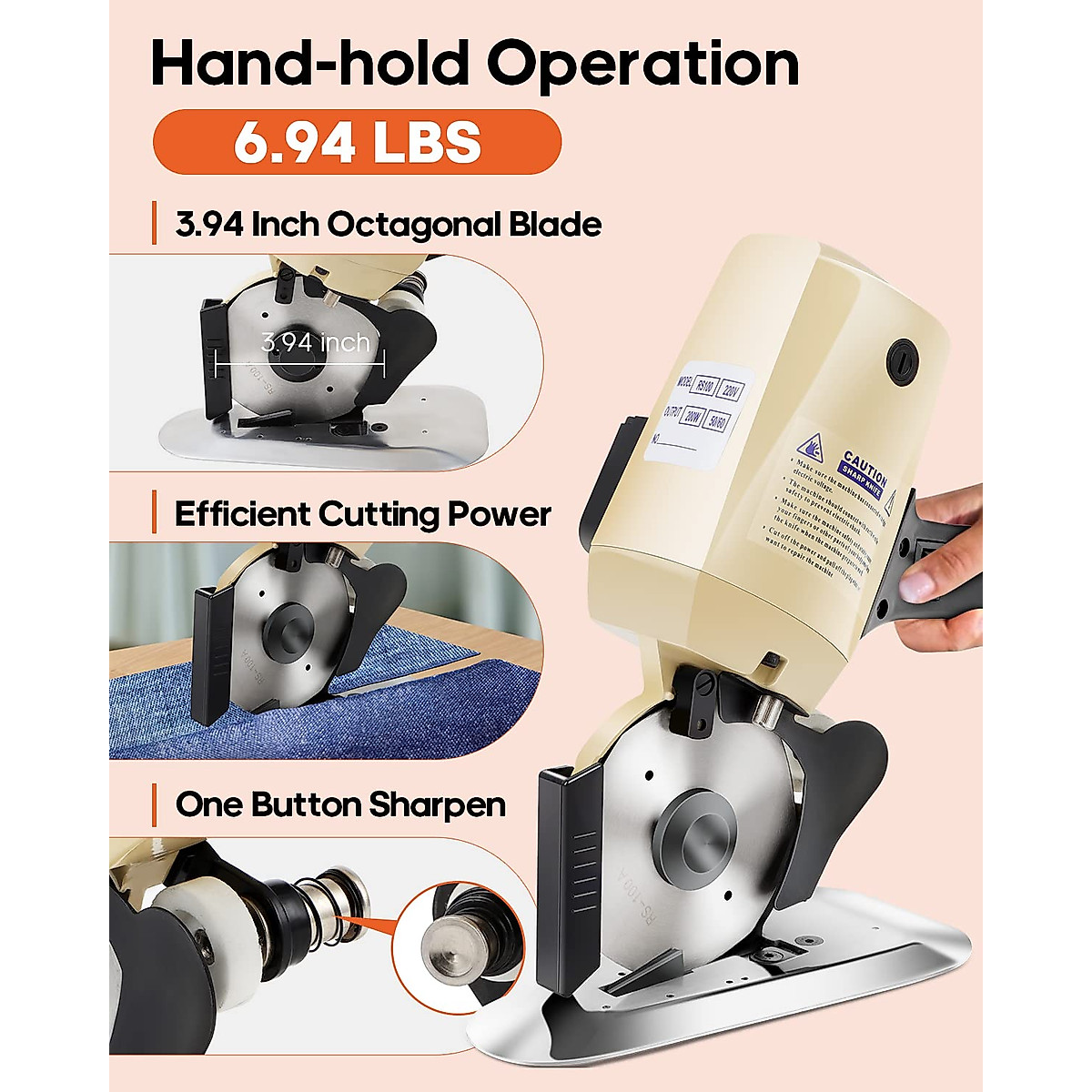 110V Electric Rotary Fabric Cutter Cloth Cutting Machine 4 Inch (100mm) Octagonal Blade Cloth Cutter Electric Scissors With Automatic Sharpener For Multi Layer Carpet Leather