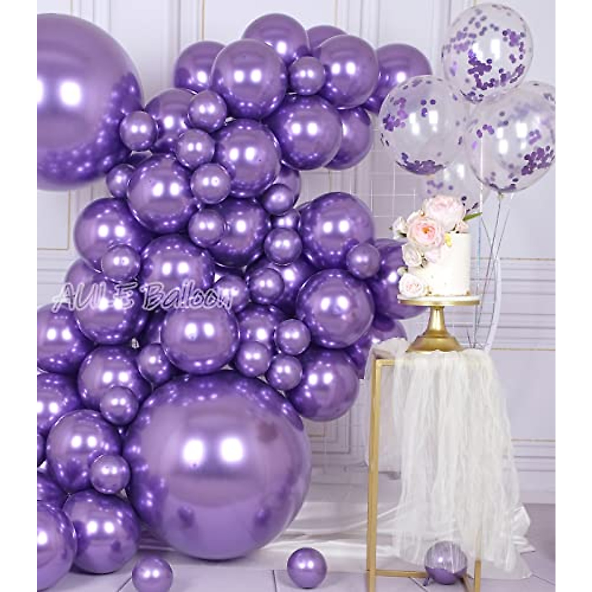 AULE 100Pcs Purple Metallic Balloons Different Sizes 18/12/10/5 inch Chrome Latex Shiny Helium Balloons Party Decoration for Birthday Carnival Wedding Baby Shower Graduation