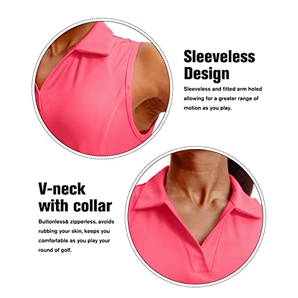 G Gradual Women's Sleeveless Golf Polo Shirts Tennis Quick Dry Collared Tank Tops V-Neck Polos for Women(Watermelon,XL)