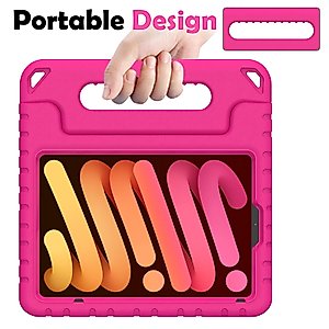 AVAWO Kids Case for iPad Mini 7 (A17 Pro) 2024 8.3 inch, Mini 6 2021 with Built-in Screen Protector, Shockproof Lightweight Handle Stand Cover for Model (A2995/A2996, A2567/A2568/A2569), Rose