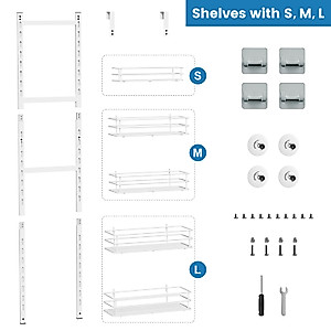 Purdaz Adjustable 5-Tier Over the Door Pantry Organizer, Spice Rack, Narrow Hanging Shelf for Kitchen Storage and Organization (White)