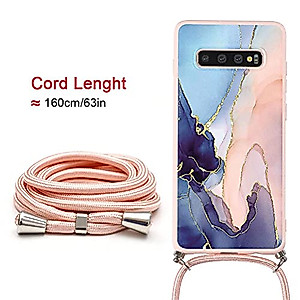 Pnakqil Compatible with Samsung Galaxy S10 Plus Case 6.4 inch, Crossbody Adjustable Necklace Lanyard with Fashion Pattern Design Soft Pink TPU Shockproof Protective Case for Samsung S10 Plus, Marble