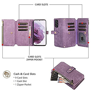 UEEBAI Crossbody Wallet Case for Samsung Galaxy A53 5G, 9 Card Slots Adjustable Crossbody Zipper Cover Detachable Lanyard Strap Flip Case with Hand Strap Kickstand Case - Purple