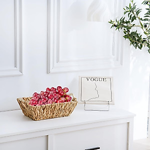 LONGERO Handcrafted Water Hyacinth Basket with Wooden Handles, Wicker Shelf Basket for Storage and Organizing, Rectangular, 1 Pack, Small Size