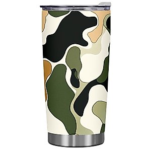 QWEUIOP 20oz Insulated Travel Coffee Mug Black Green Camouflage Pattern Stainless Steel Tumbler with Lid Double Wall Vacuum Coffee Cup For Hot and Cold Drinks14187