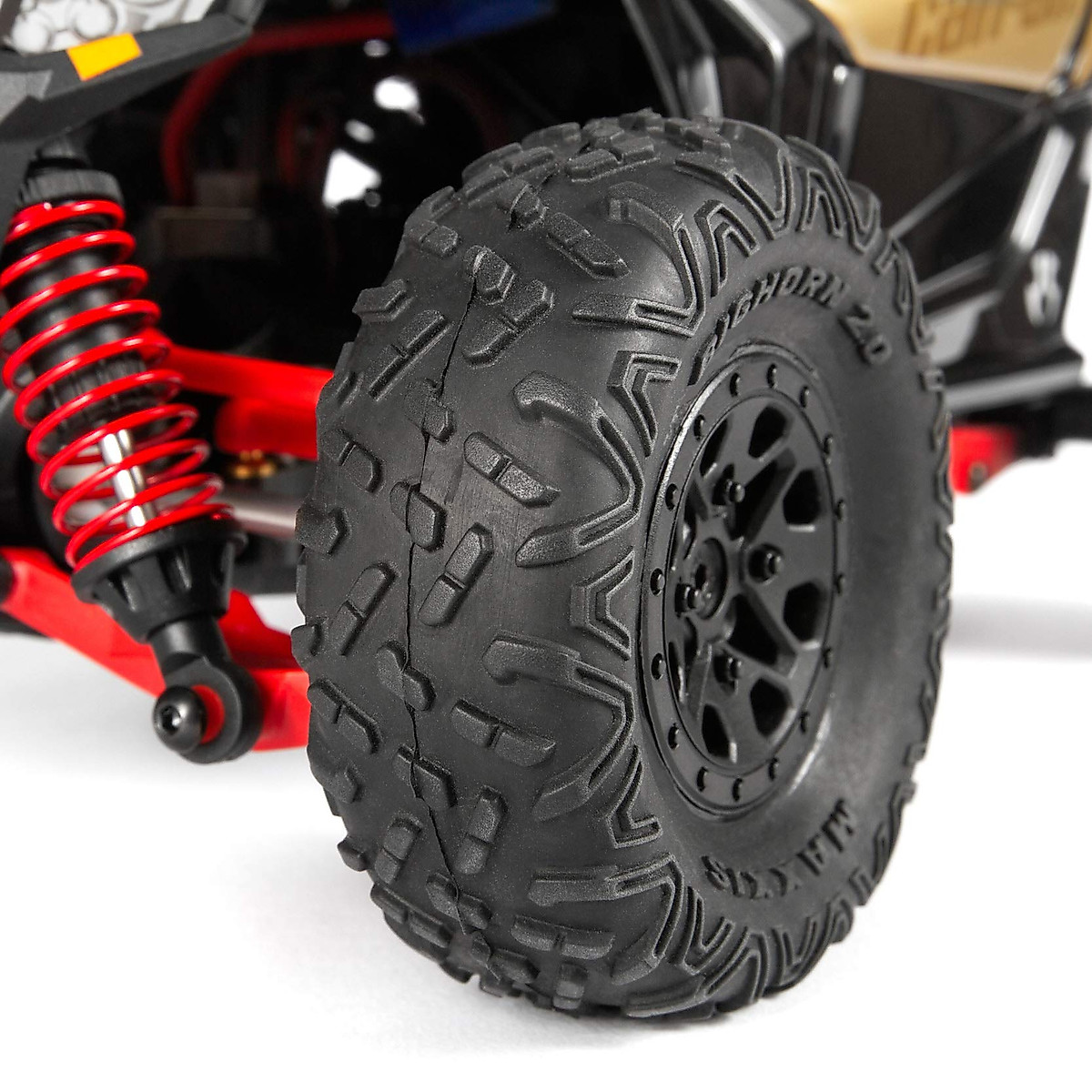 Axial Yeti Jr. Can-Am Maverick X3 RC Rock Racer 4WD Brushed Off-Road Side-by-Side 1/18 Scale RTR (Includes 2.4 Ghz Transmitter, Battery & Charger): AXI90069,Red, Gold and black