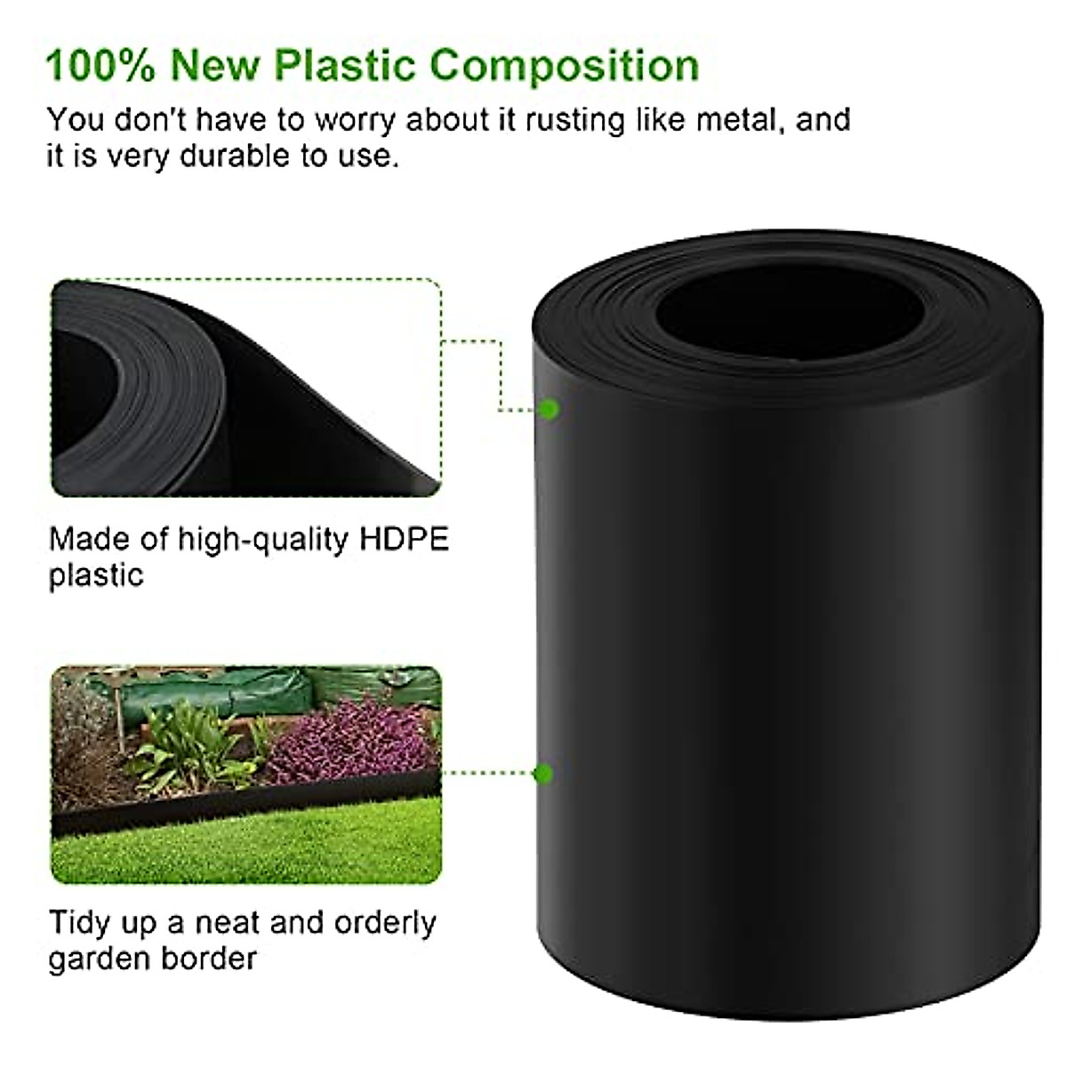 Doniks 12 Gauge 60 Feet Grass Weed Barrier Landscape Edging 10 inch Depth Flexible Border Roll Lawn Landscape Garden Edging for Backyard Driveway Path Sidewalk