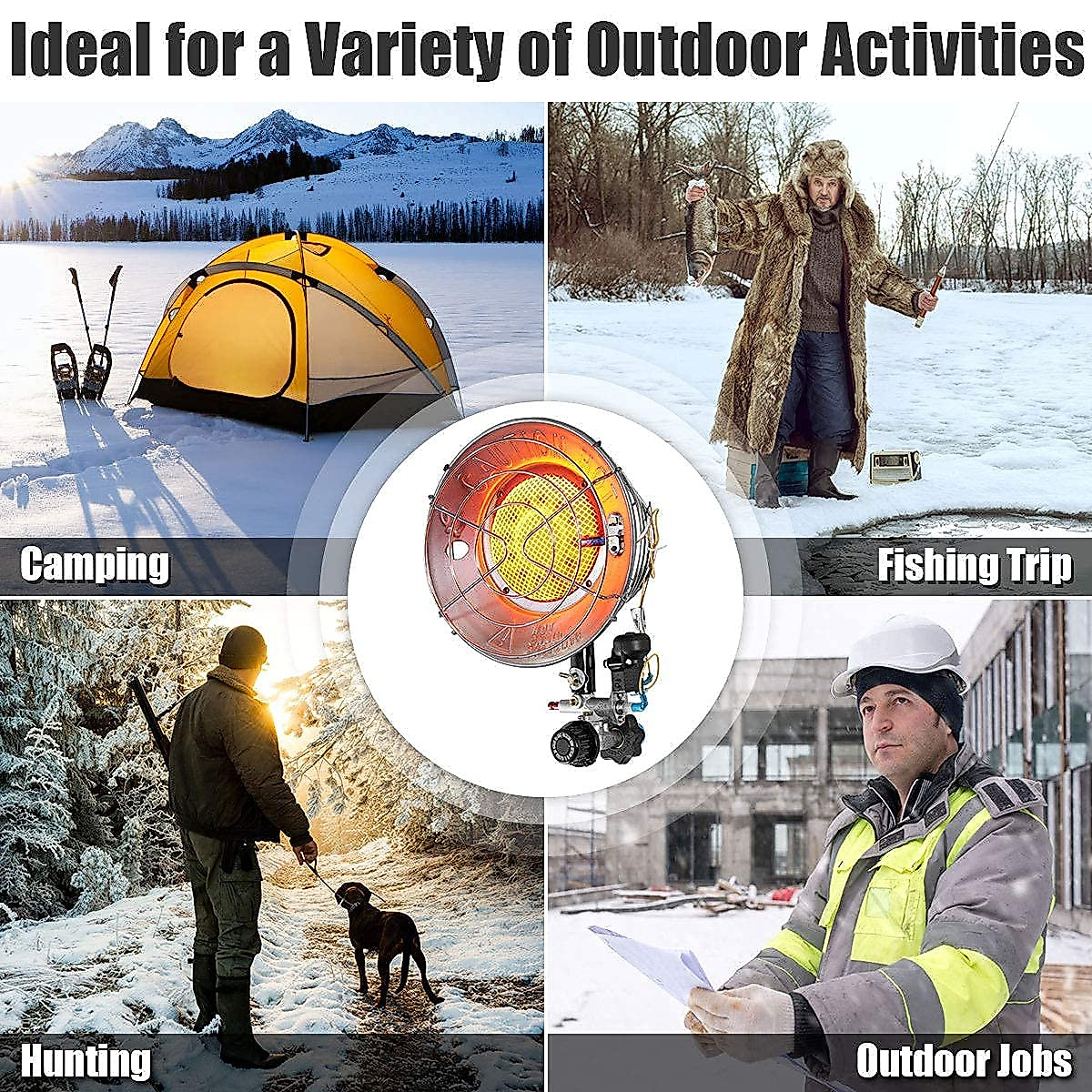 ReunionG Portable Propane Tank Top Heater, Automatic Shut-off Valve and Tip-over Switch, 15,000 BTU Outdoor Infrared Propane Gas Heater for Camping Fishing (Propane Cylinder not Included, 2.5 lbs)