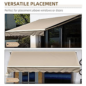 Outsunny 12' x 10' Retractable Awning Patio Awnings Sun Shade Shelter with Manual Crank Handle, 280g/m² UV & Water-Resistant Fabric and Aluminum Frame for Deck, Balcony, Yard, Beige