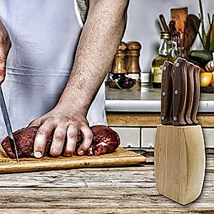 IDEAL ERA Farmhouse Kitchen Decoration Knife Block For Steak Knives 5 Inch Utility Knives 6 Piece Slot Organizer Durable 100% Natural Wood 3.7x2.4x5inches, Light Brown (D-01)