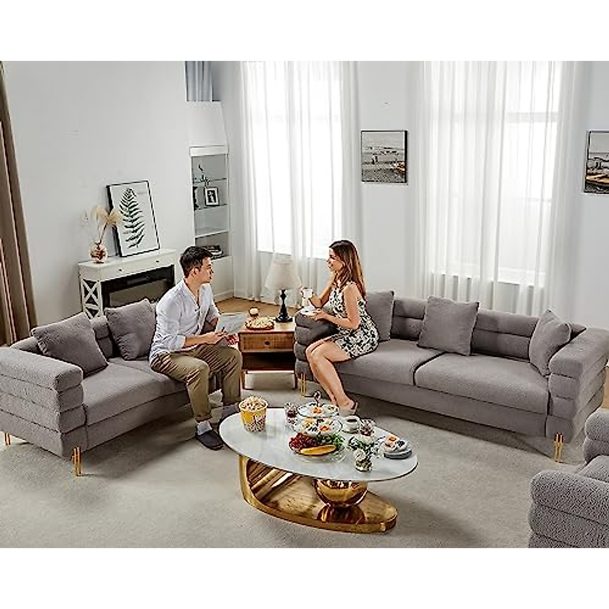 AMERLIFE Modern Sofa Couch, 24''Extra Deep Seat Sofa for Living Room, 85 inch Oversized Sofa, 3 Seat Sofa, Sectional Couch Set, Grey