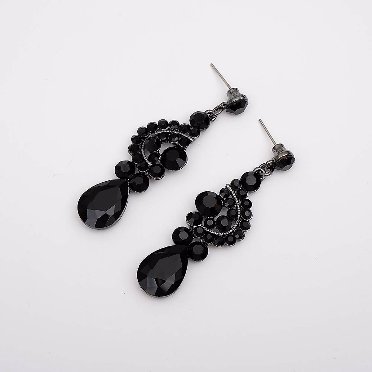 CSY 4 Pcs/Sets Vintage Necklace Earrings Bracelet Ring Retro Bridal Wedding Costume Jewelry Sets for Brides Women Gifts (Black Crystal)