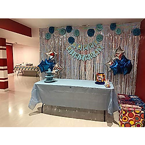 Foil Fringe Curtains Party Decorations - Melsan 3 Pack 3.2 x 8.2 ft Tinsel Curtain Party Photo Backdrop for Birthday Party Baby Shower or Graduation Decorations Silver