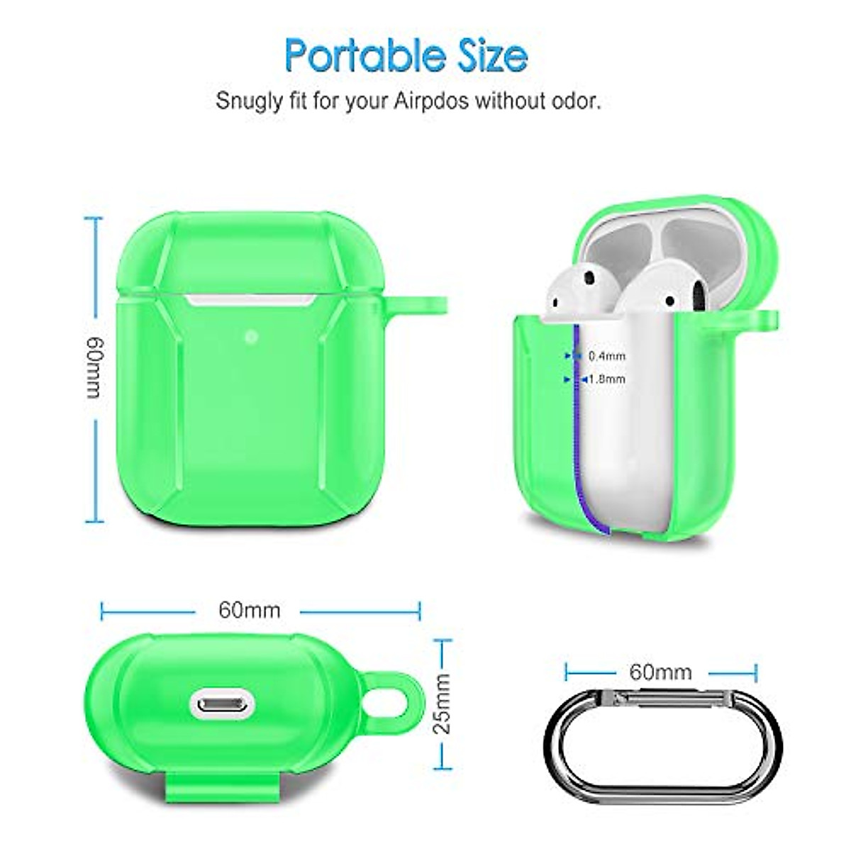 Fintie Case for AirPods 2 & 1, Premium Silicone Shockproof Protective Cover Skin with Keychain [Front LED Visible] Compatible with AirPods 1 and 2 Charging Case, Green-Glow in The Dark