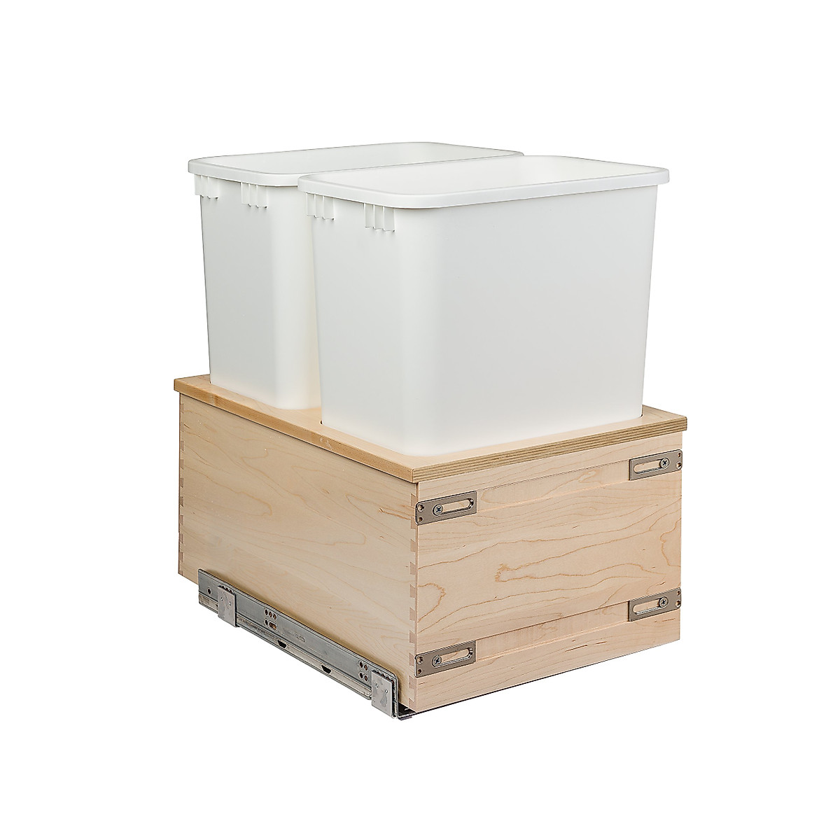 Century Components CASBM14PF Kitchen Pull Out Waste Bin Container - 34 Qt White Double - Baltic Birch - Blum Soft-Close 170 lb. MOVENTO 769 Slides, 14-7/8"