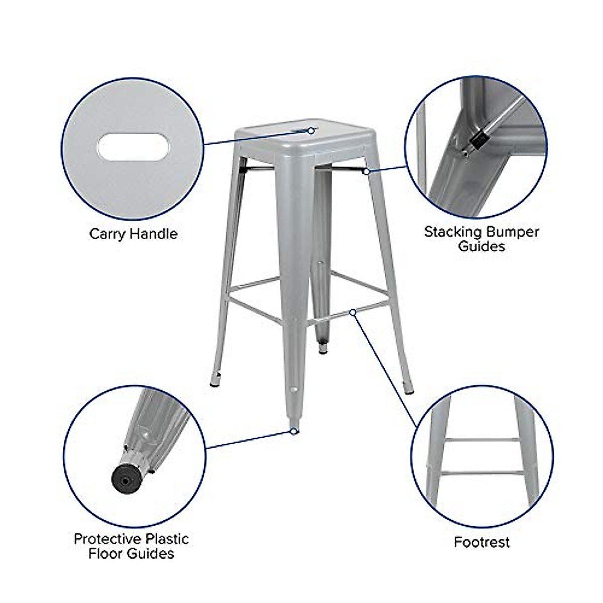 Flash Furniture Lily 30" High Metal Indoor Bar Stool in Silver - Stackable Set of 4