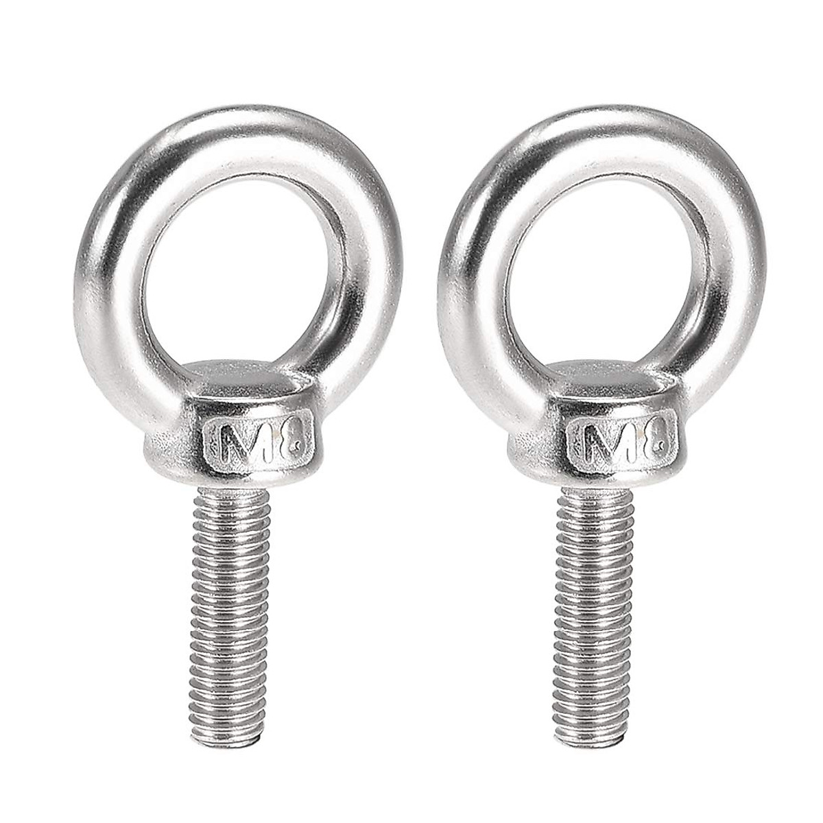 uxcell Lifting Eye Bolt M8 x 30mm Male Thread 304 Stainless Steel for Hanging, Pack of 2