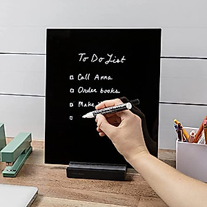 FRESH LOGIC Black Acrylic Dry Erase Board with Stand - 10"x12" Desk Whiteboard with Marker - Black Board Chalk Board to Do List Small White Board Erasable - Blackboard for Home Office School