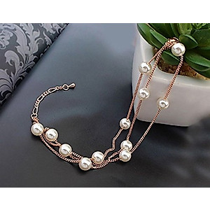 Crystalline Azuria Multi Strand Rose Gold Bracelet with Simulated White Pearls 18K Rose Gold Plated bracelet for Women