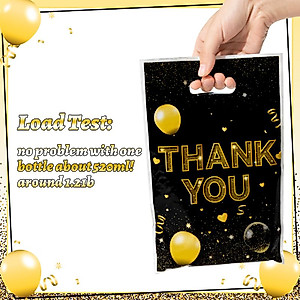 ANGOLIO Birthday Treat Party Bags - 50Pcs Black and Gold Party Favors Bags Print Easter Black Gold Balloon with Handles Plastic Gifts Bags Thank You Birthday Snack Bags Happy Party Favor Supplies