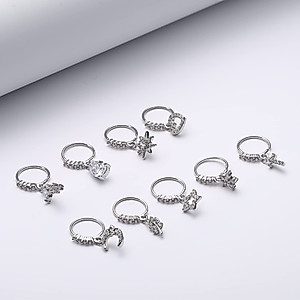 ORAZIO 9Pcs Dangle Nose Rings Dangling Nose Hoops 20G Nose Rings for Women, cubic-zirconia