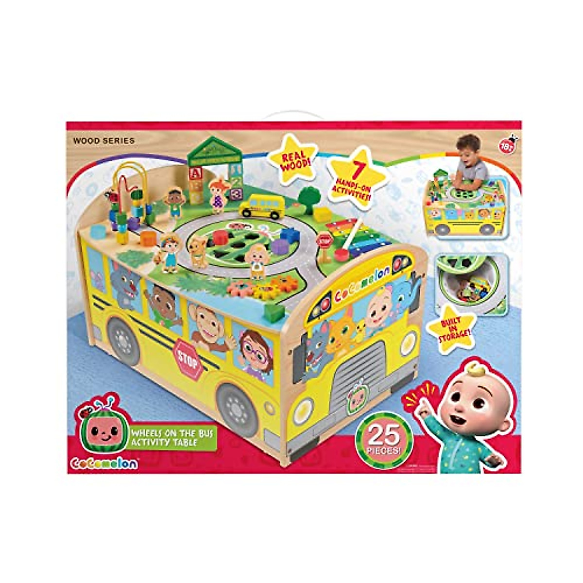CoComelon Wheels on The Bus Wooden Activity Table, Recycled Wood, Officially Licensed Kids Toys for Ages 18 Month, Gifts and Presents