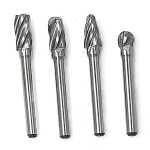 Carbide Burrs Set 4pcs JESTUOUS 1/4 Inch Shank Diameter Aluminum Rotary Files Single Cutting Edge for Die Grinder Drilling Bits Metal Carving Engraving