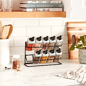 Simpli-Magic Spice Rack, 10 Jar Stackable Detachable Display Counter Shelf, Black Frosted Iron Freestanding Storage Holder, Seasoning Organizer for Countertop Kitchen Cabinet