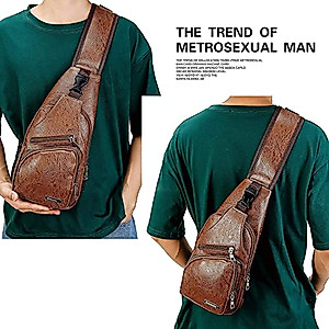 ESLETO Men's Sling Bag Chest Shoulder Backpack Waterproof Crossbody Bag with USB Charging Port for Travel Hiking (Brown)