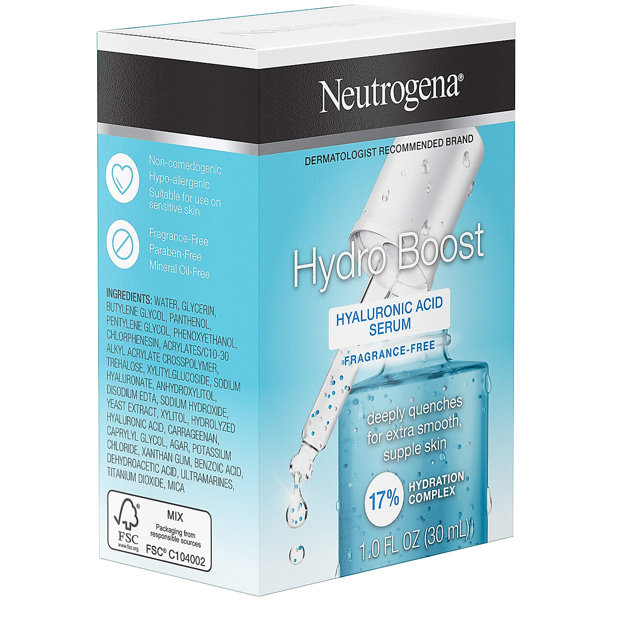 Neutrogena Hydro Boost Hyaluronic Acid Serum with 17% Hydration Complex, Lightweight Daily Hyaluronic Acid Facial Serum 1 oz (Pack of 2)