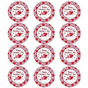 WaaHome 36pcs Pink Valentines Day Stickers Labels, 1.5" Happy Valentine's Day Gift Tags Gift Labels Present Stickers for Gift Wrap Box Decorations Card Envelope Seals Party Favors Supplies