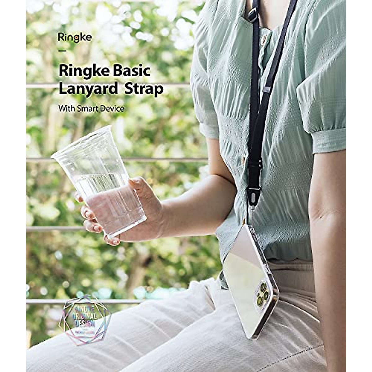 Ringke Lanyard Design Strap Shoulder Neck Hand Wrist Designed for Cell Phone Cases, Keys, Cameras & ID QuikCatch Lanyard Adjustable String - Black